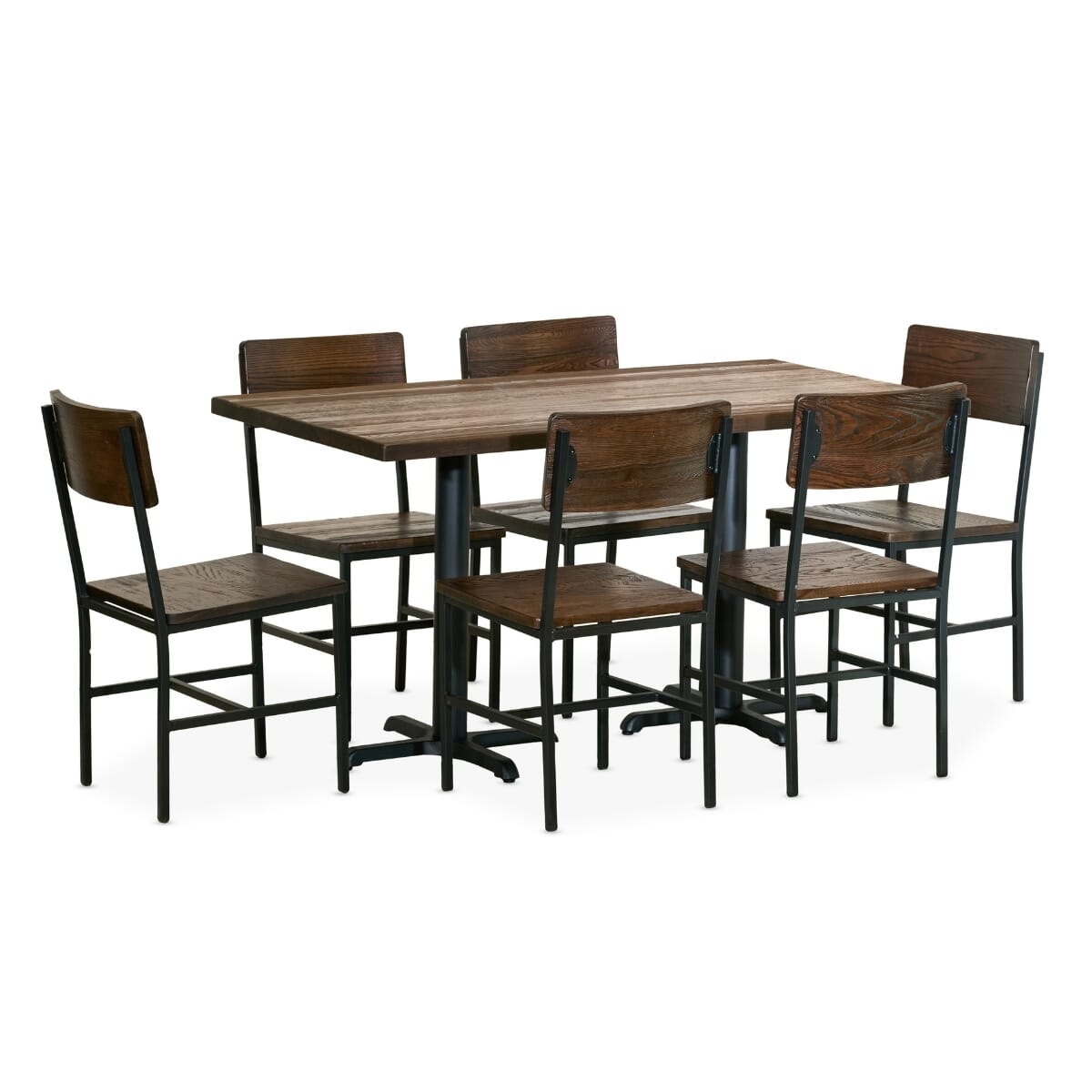 Minimalist Rectangular Cafe Table Set with 6 Modern Chairs