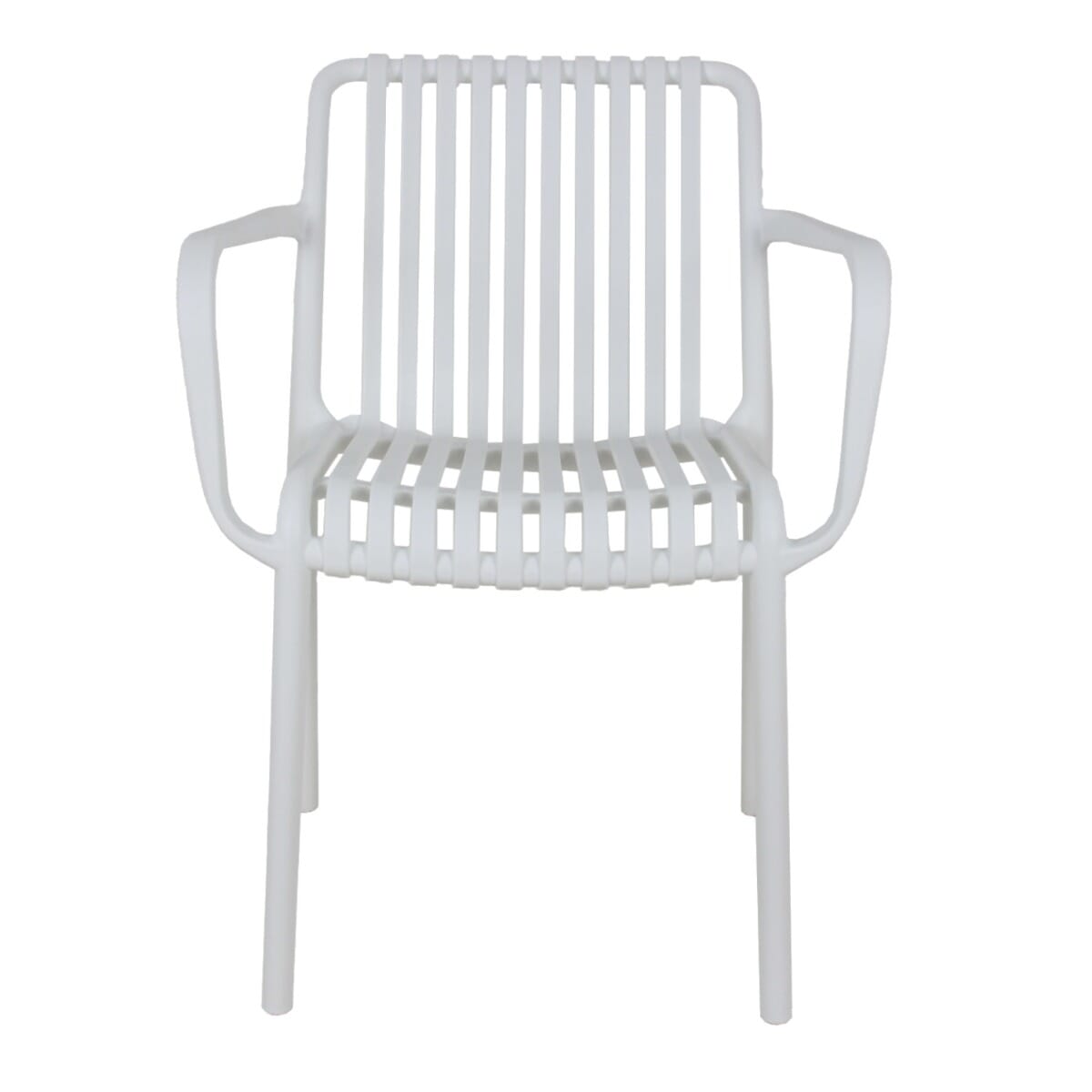 Stackable Indoor/Outdoor Arm Resin Chair With Striped Seat and Back in ...