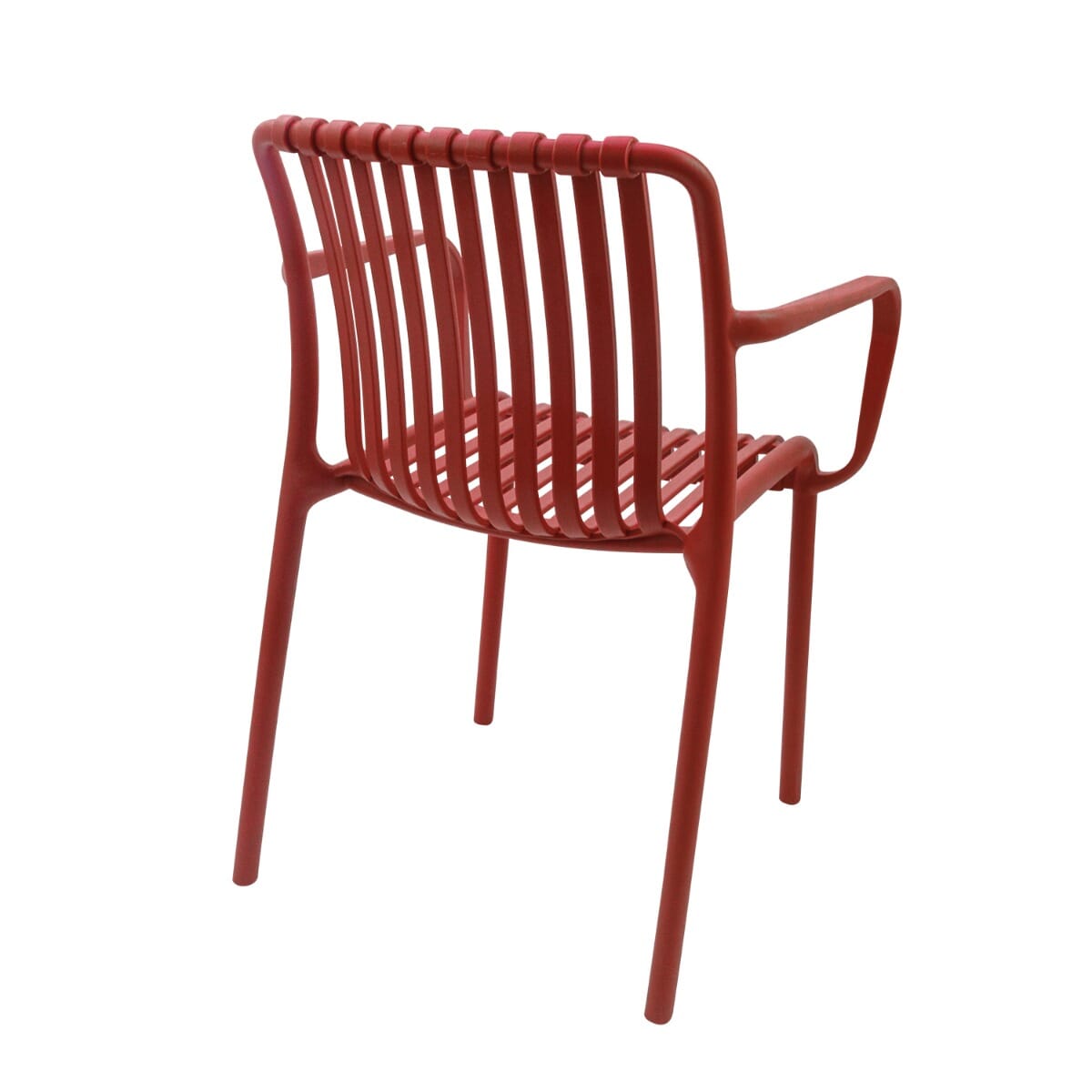 Stackable Indoor/Outdoor Resin Red Chair With Striped Seat and Back
