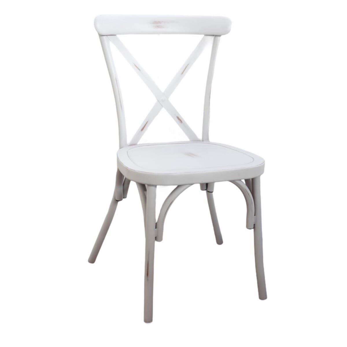 Antique-Look Stackable Aluminum Cross-Back Indoor/Outdoor Chair in White